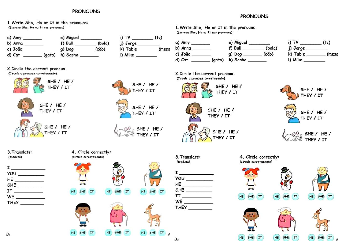 PRONOUNS PRACTICE: SHE, HE, IT - ESL Exercise (PRONOUNS 101) - Studocu