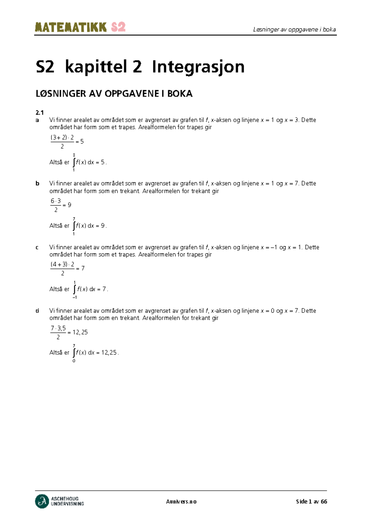 Løsningsnotater til Integrasjon (S2) - Kapittel 2 - Studocu