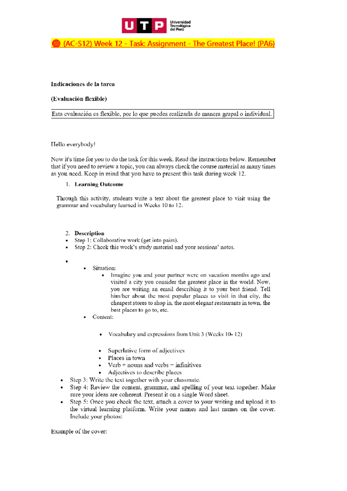 AC-S12: Week 12 Task Assignment - The Greatest Place (Inglés III) - Studocu
