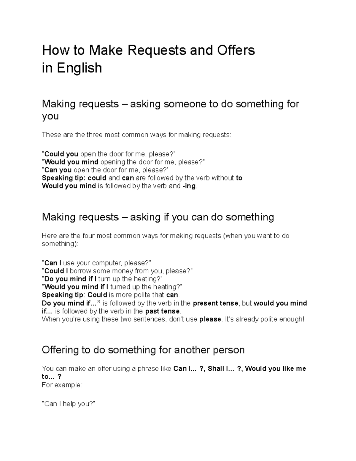 How to Make Requests and Offers in English - How to Make Requests and ...