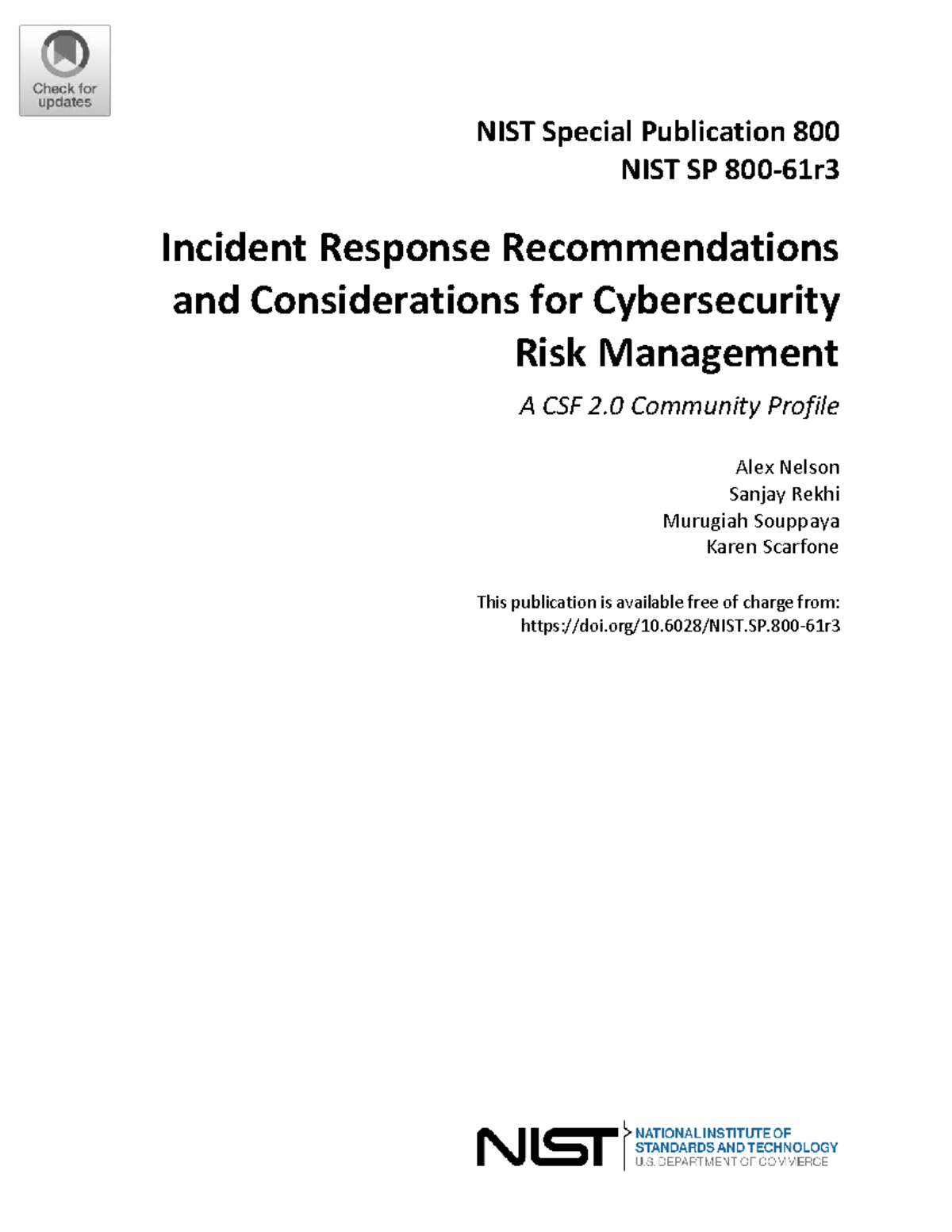 NIST SP 800-61r3 Incident Response Recommendations for Cyber Risk ...