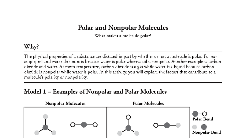 Chemistry 101: Understanding Polar and Nonpolar Molecules - Studocu