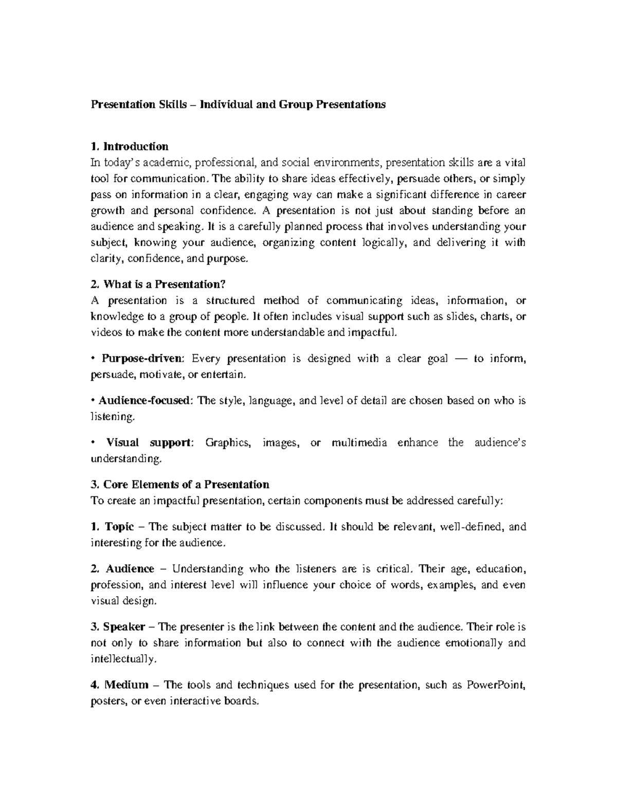 Presentation Skills: Individual & Group Presentations Notes - Studocu