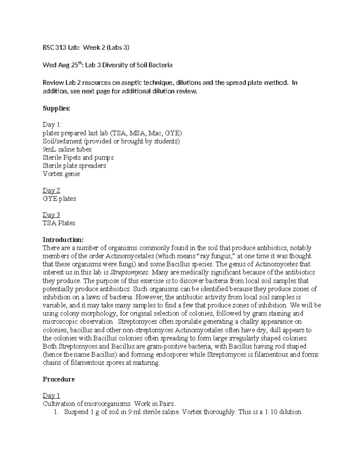 BSC 313 Lab 3: Diversity of Soil Bacteria Overview & Instructions - Studocu