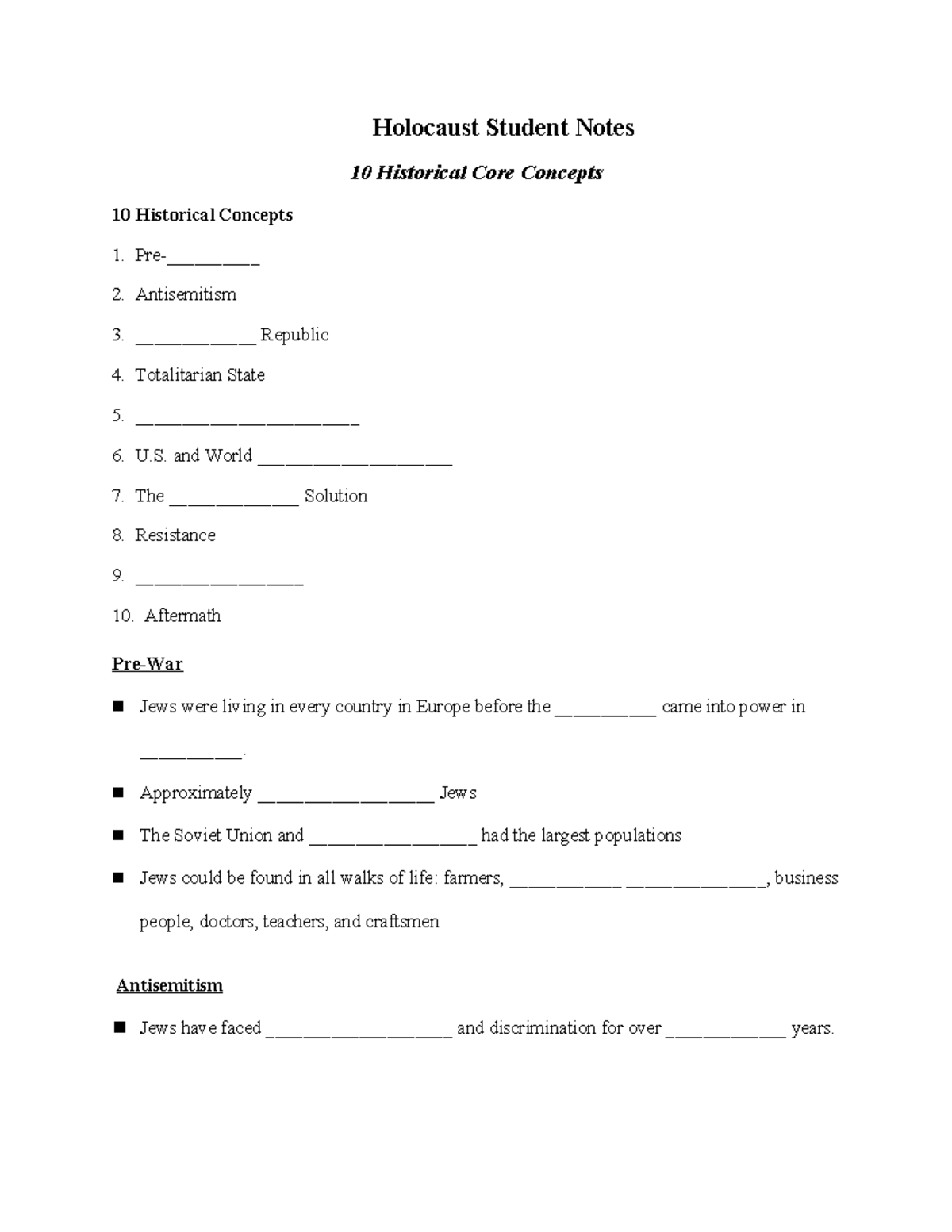 Holocaust Student Notes: Key Historical Concepts and Events - Studocu