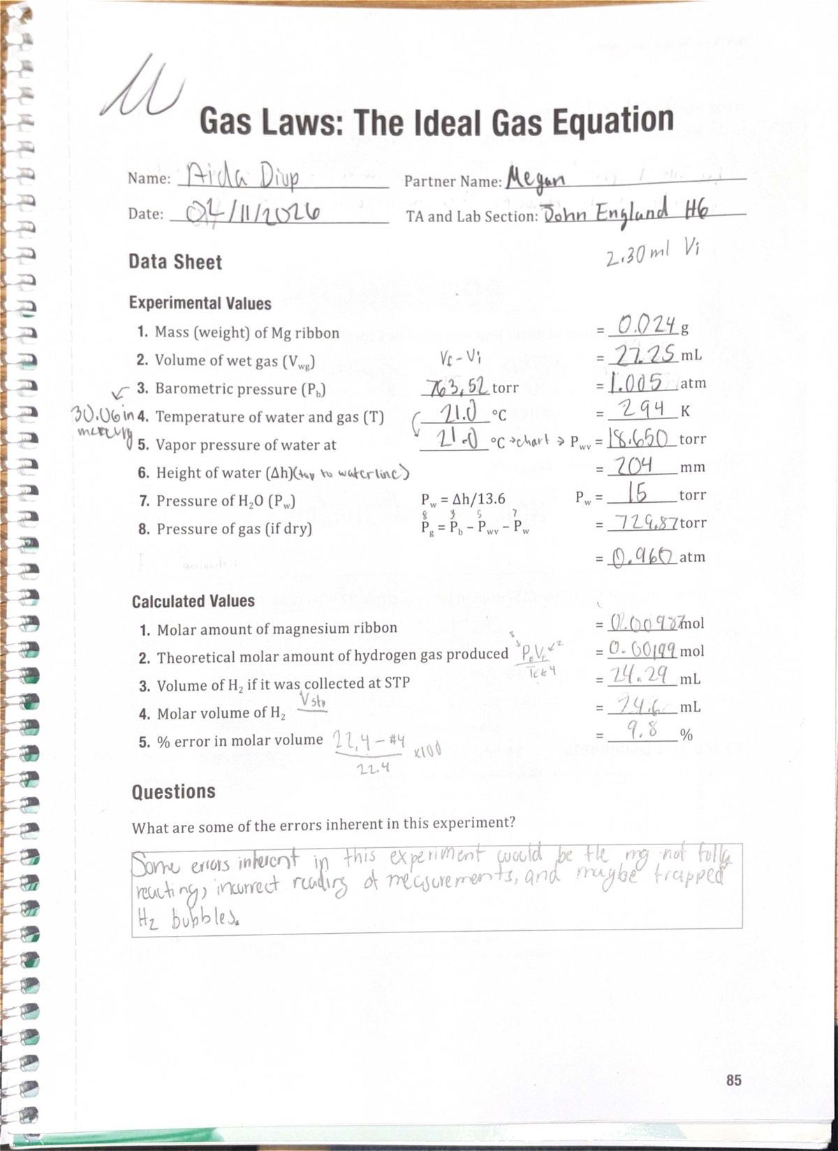Gas Laws: Ideal Gas Equation Analysis - M Gas Laws Lab Report - Studocu
