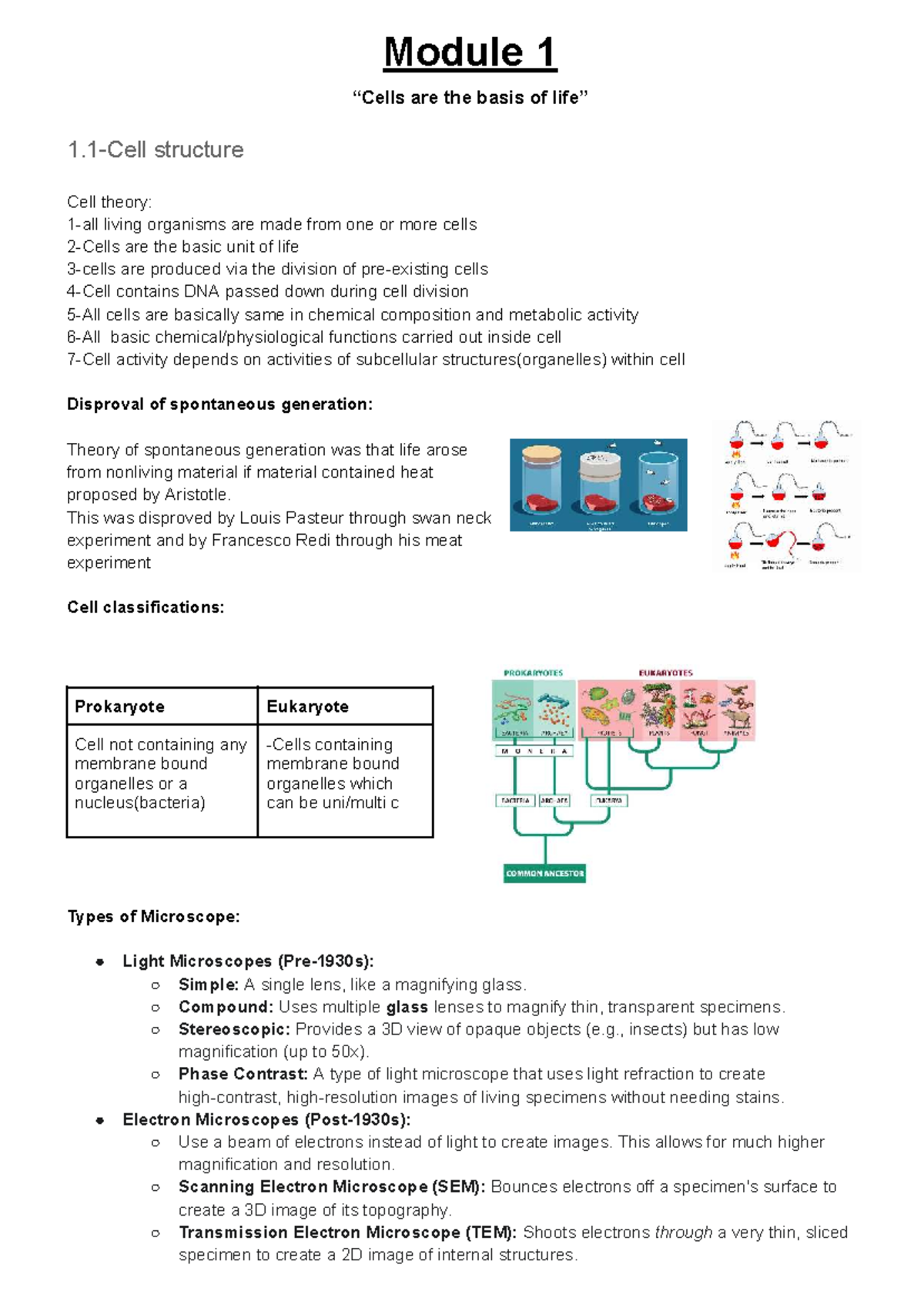 BIO 101 Module 1: Cell Theory, Microscopes, and Enzyme Function - Studocu