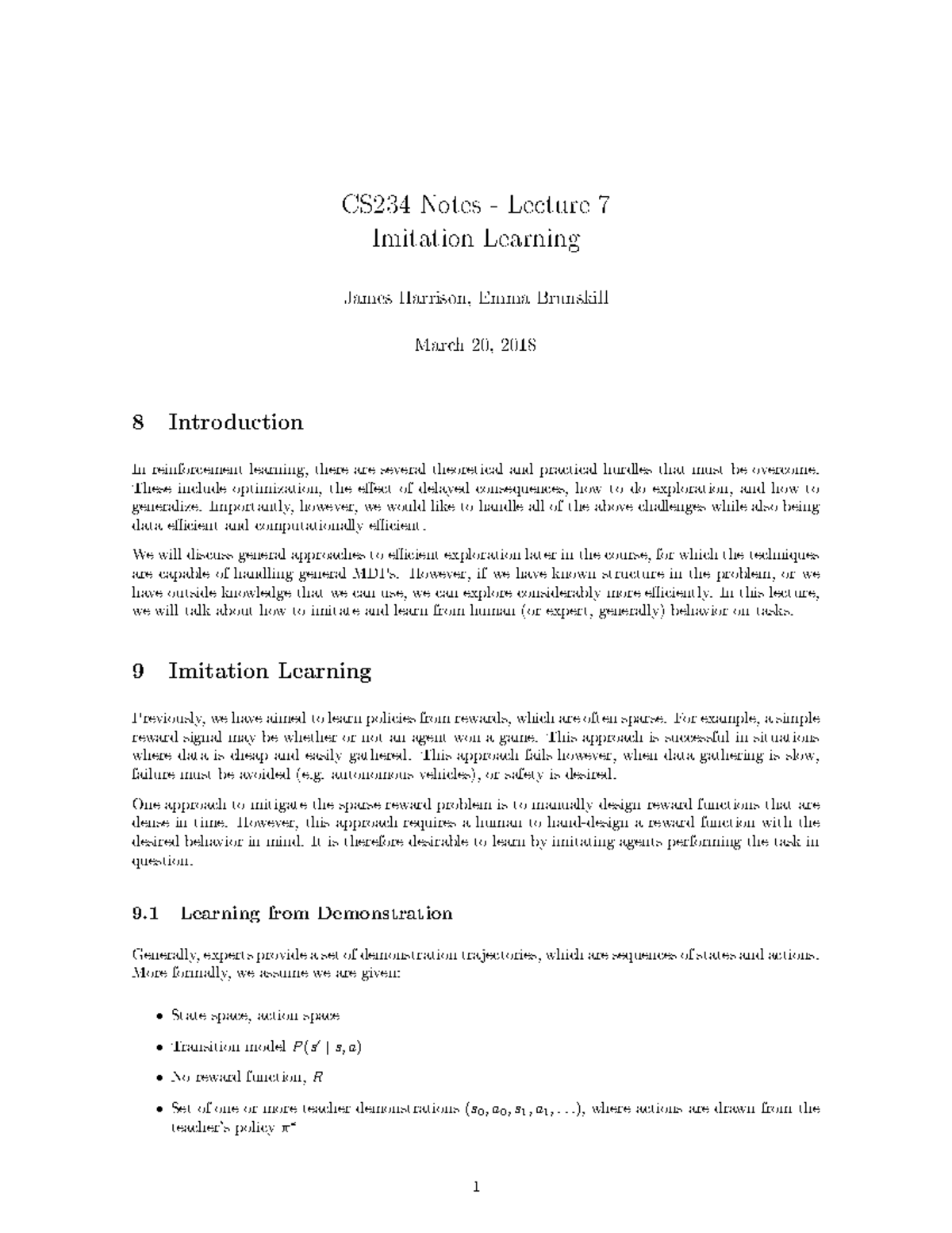 CS234 Lecture 7: Imitation Learning and Behavioral Cloning Insights ...