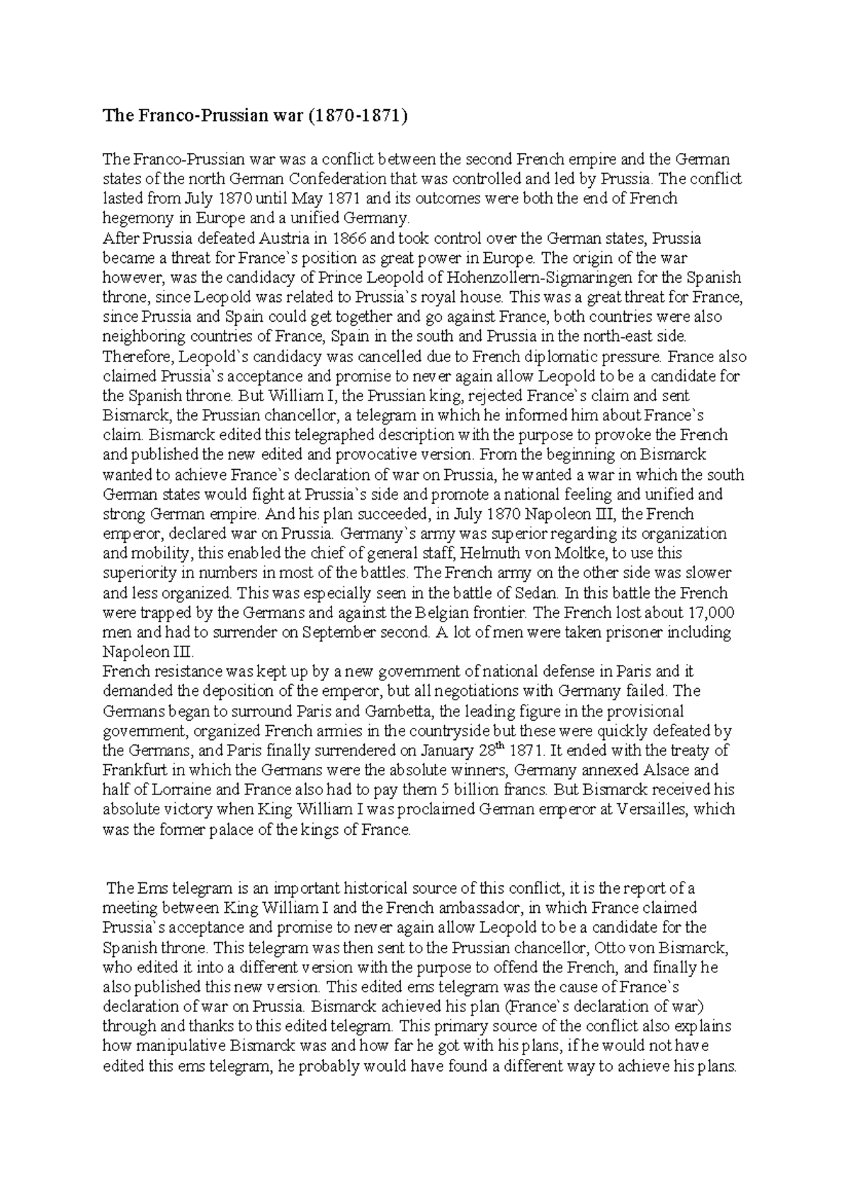 Franco Prussian War - The Franco-Prussian war (1870-1871) The Franco ...