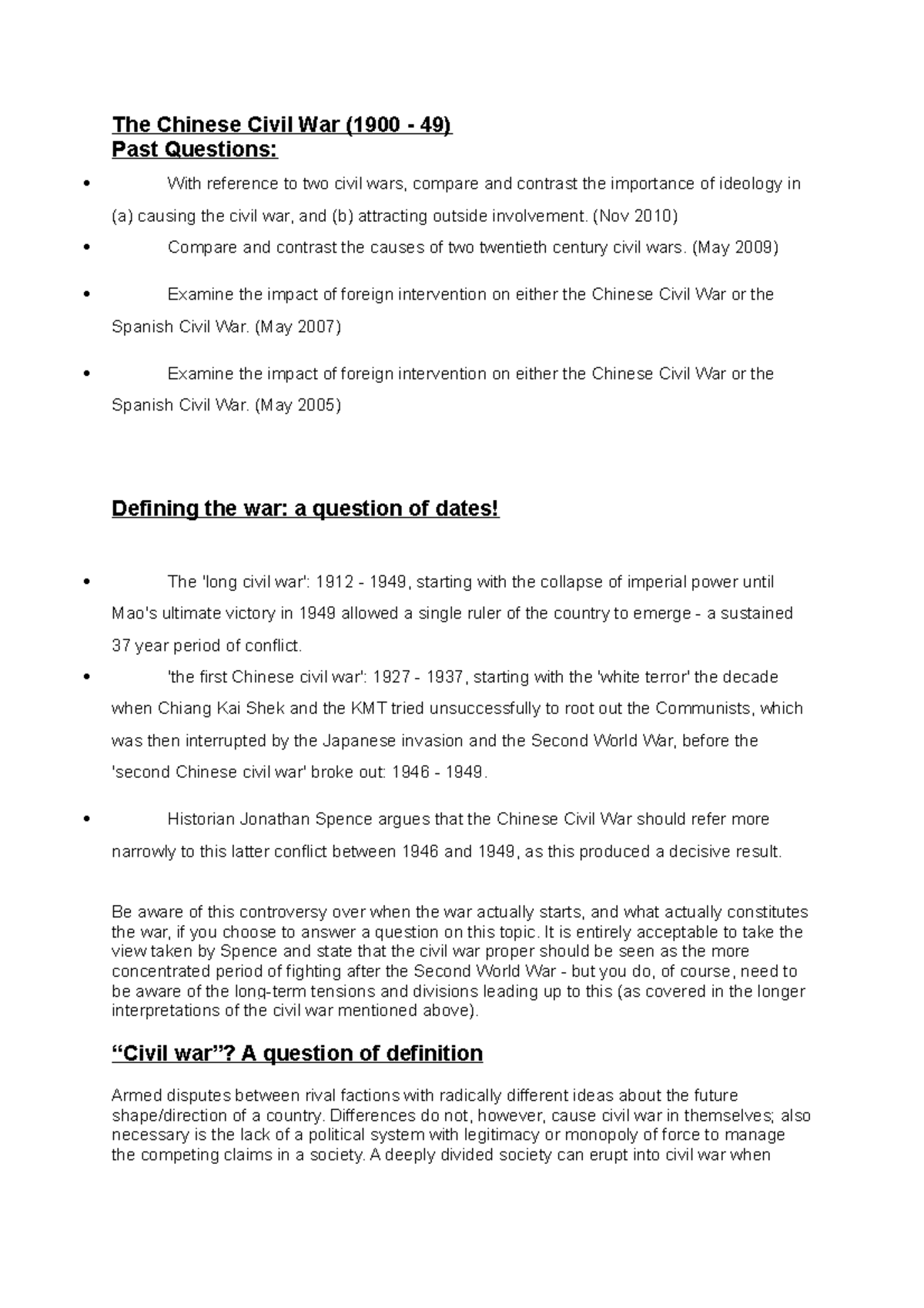 Chinese Civil War - Advanced Extra Notes - The Chinese Civil War (1900 ...