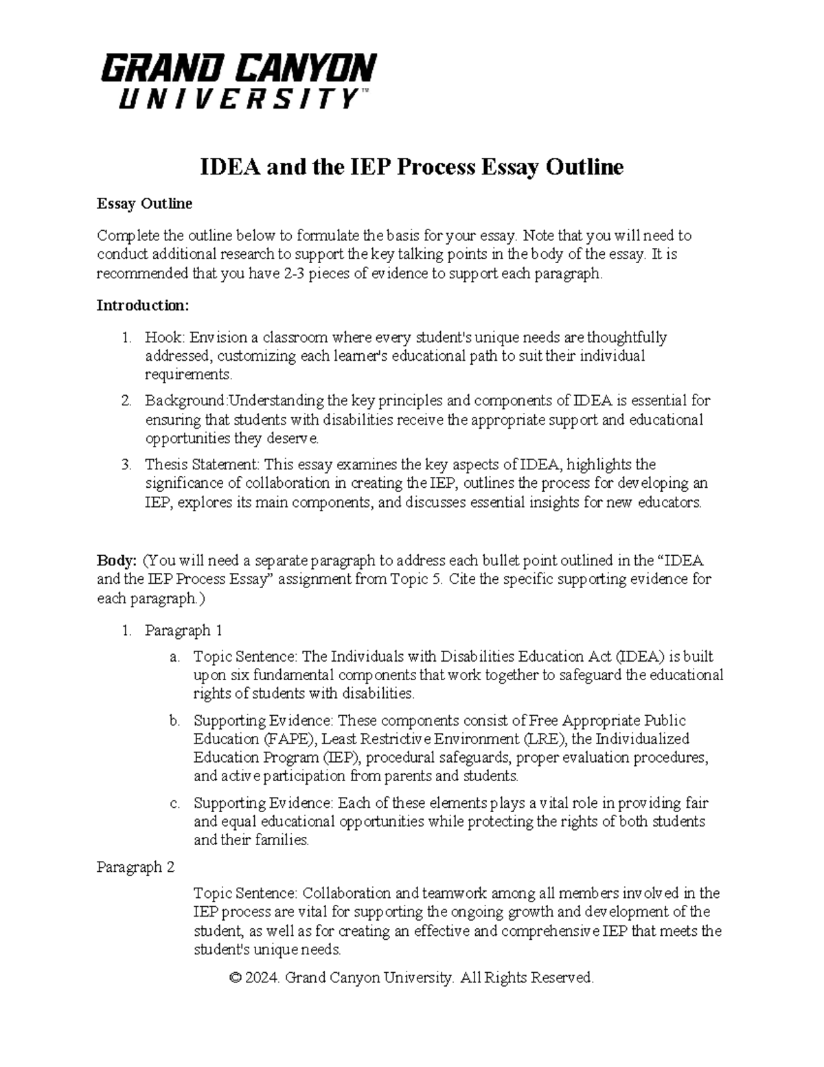 IDEA & IEP Process: Comprehensive Essay Outline for GCU 2024 - Studocu