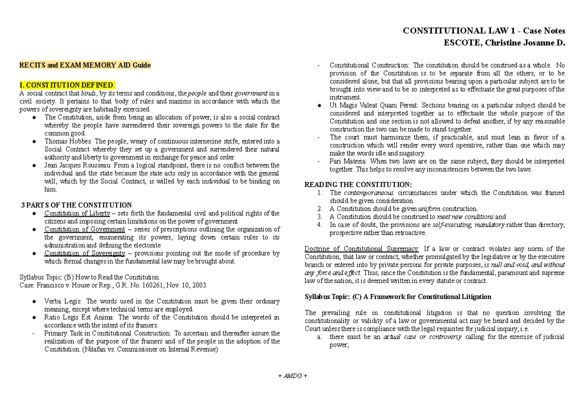 Consti Law 1 - Comprehensive Notes on Constitutional Principles - Studocu