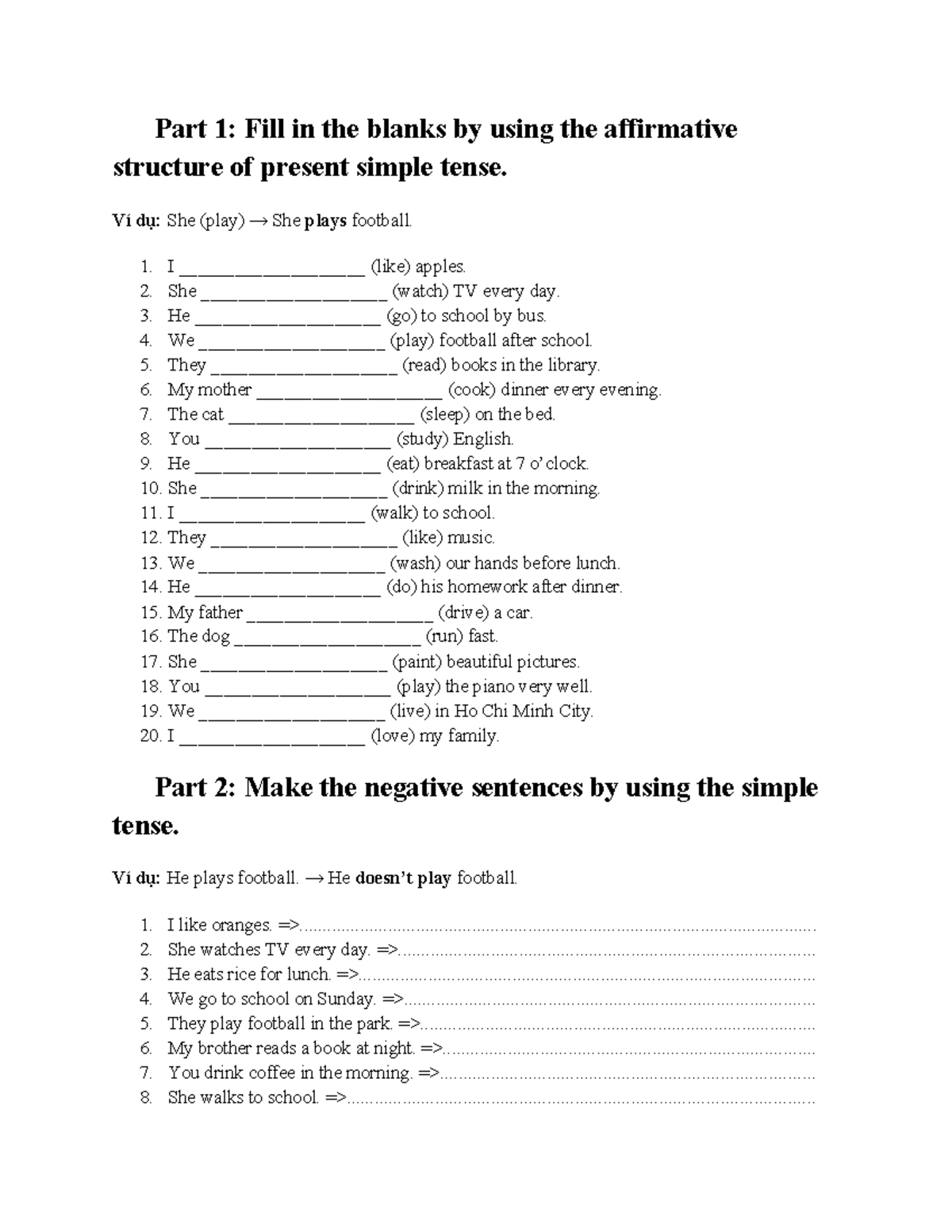 BT 3: Present Simple Tense Practice Exercises - Studocu