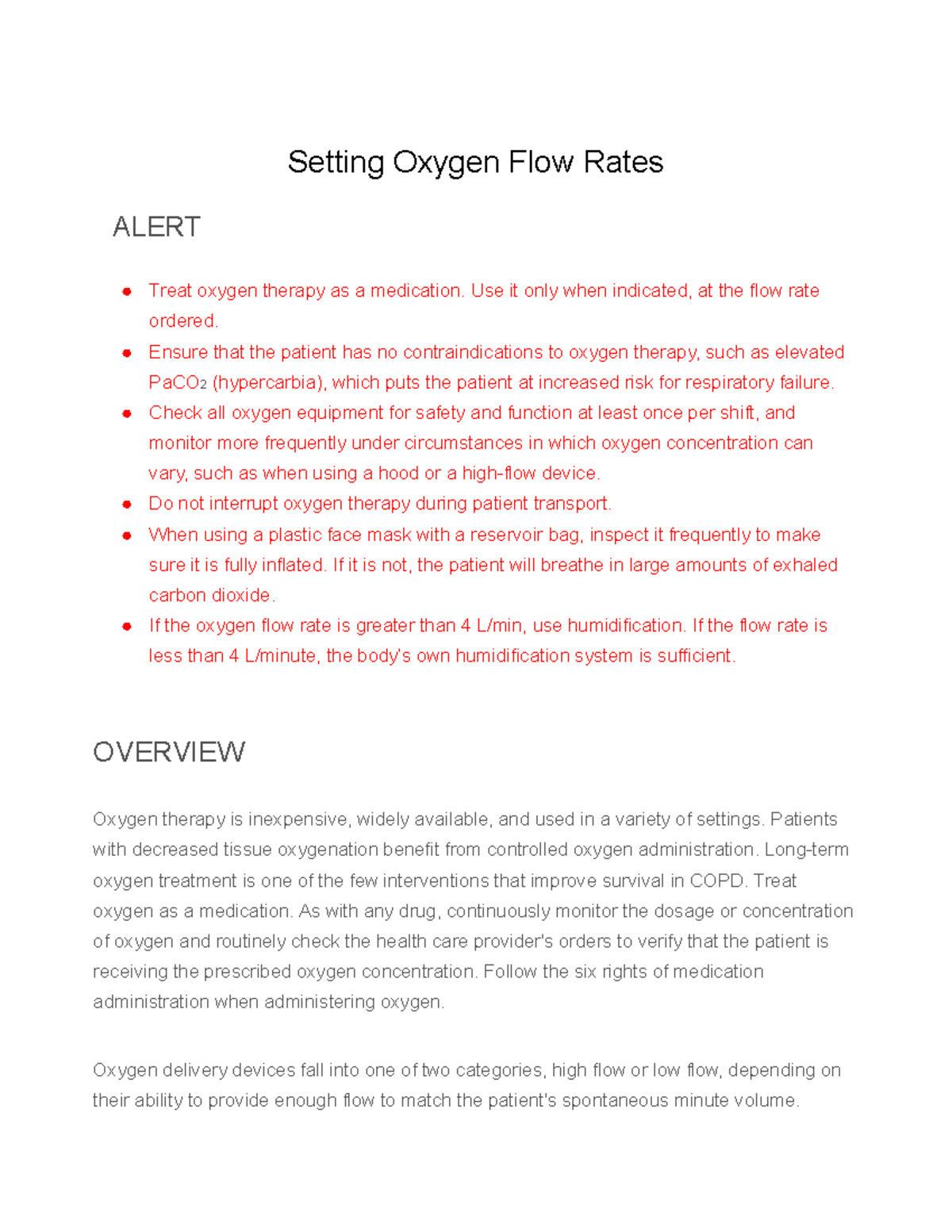 Oxygen Therapy Guidelines: Setting Fluid Flow Rates for Patients - Studocu