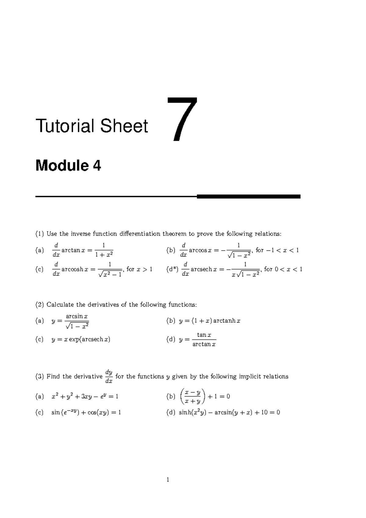 Tutorial Sheet 7 - good - Tutorial Sheet 7 Module 4 (1) Use the inverse ...