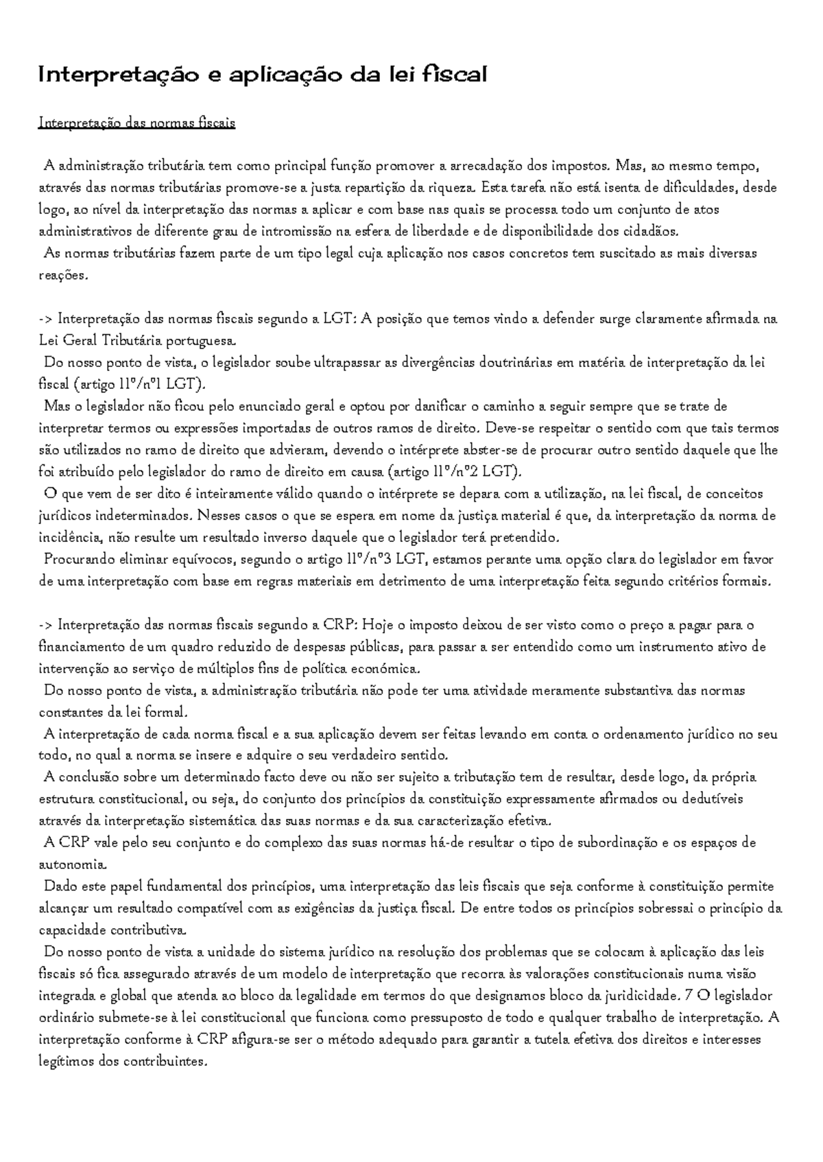 Interpretação das Normas Fiscais: Uma Análise Abrangente da LGT - Studocu