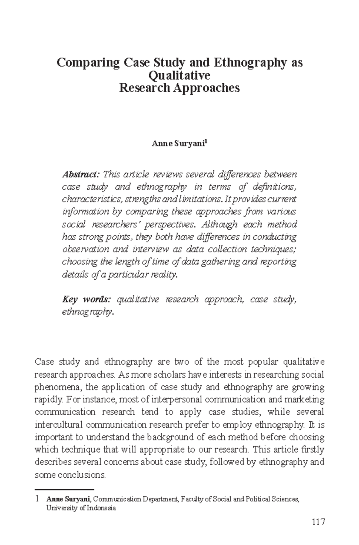 Comparing Case Study and Ethnography as Qualitative Research Approaches ...