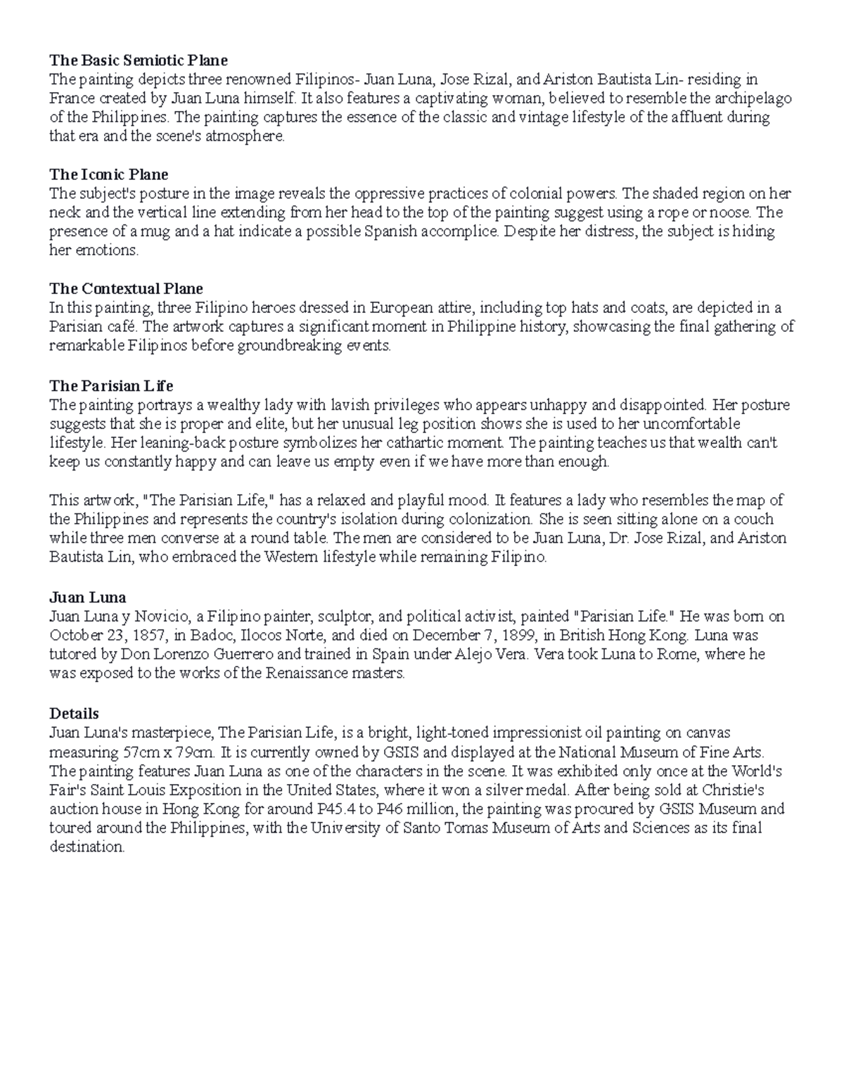 ART101 - Analysis of "Parisian Life" Using Semiotic Planes - Studocu