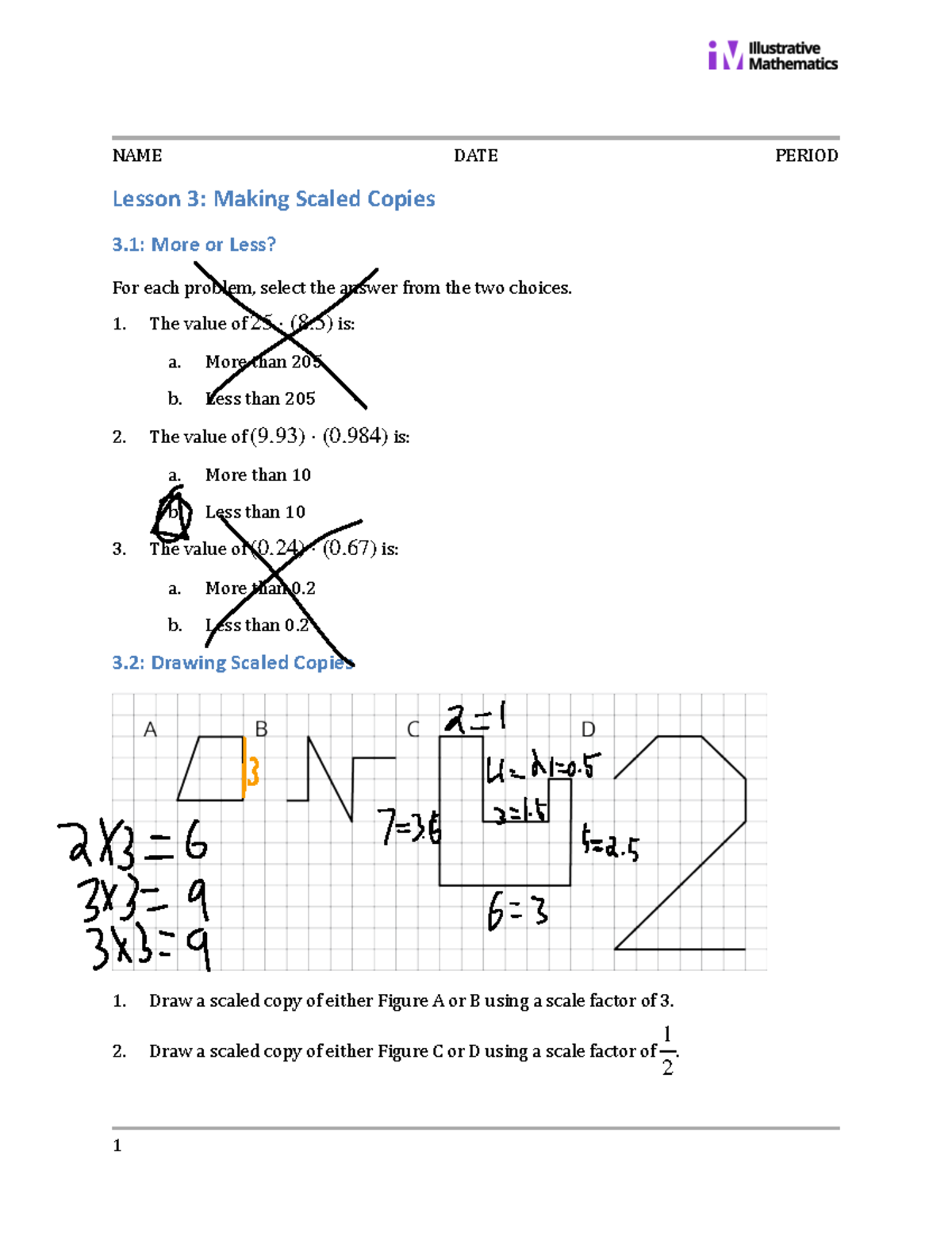 Unit 1 lesson 3 notes - Lesson 3: Making Scaled Copies 3: More or Less ...