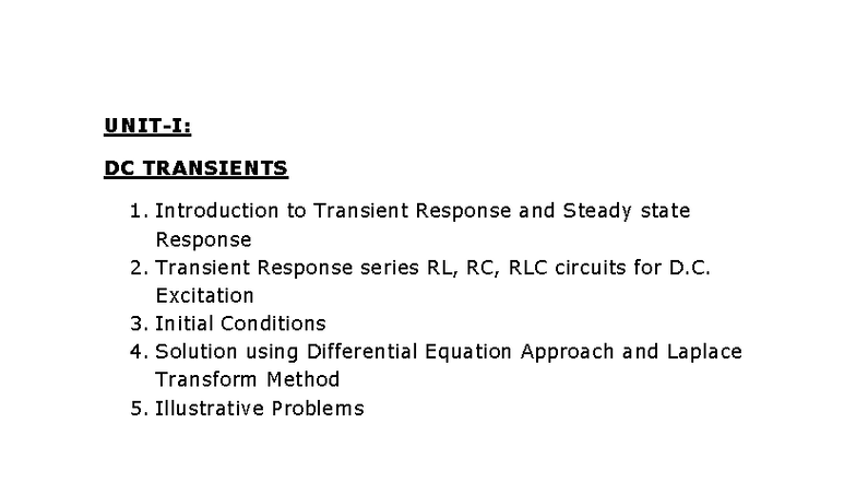 DC Transients: Analysis of RL, RC, and RLC Circuits - Studocu