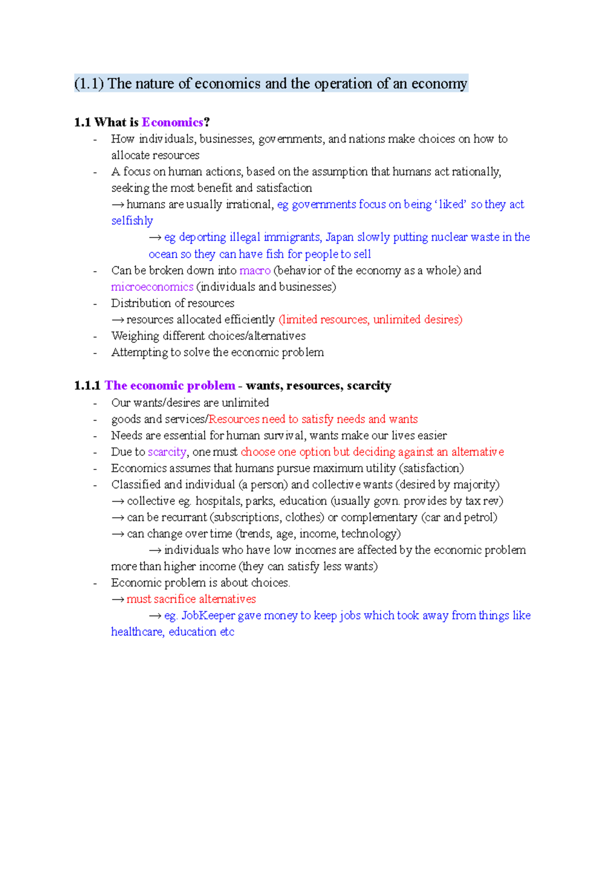 Year 11 Economics 1 - (1) The nature of economics and the operation of ...