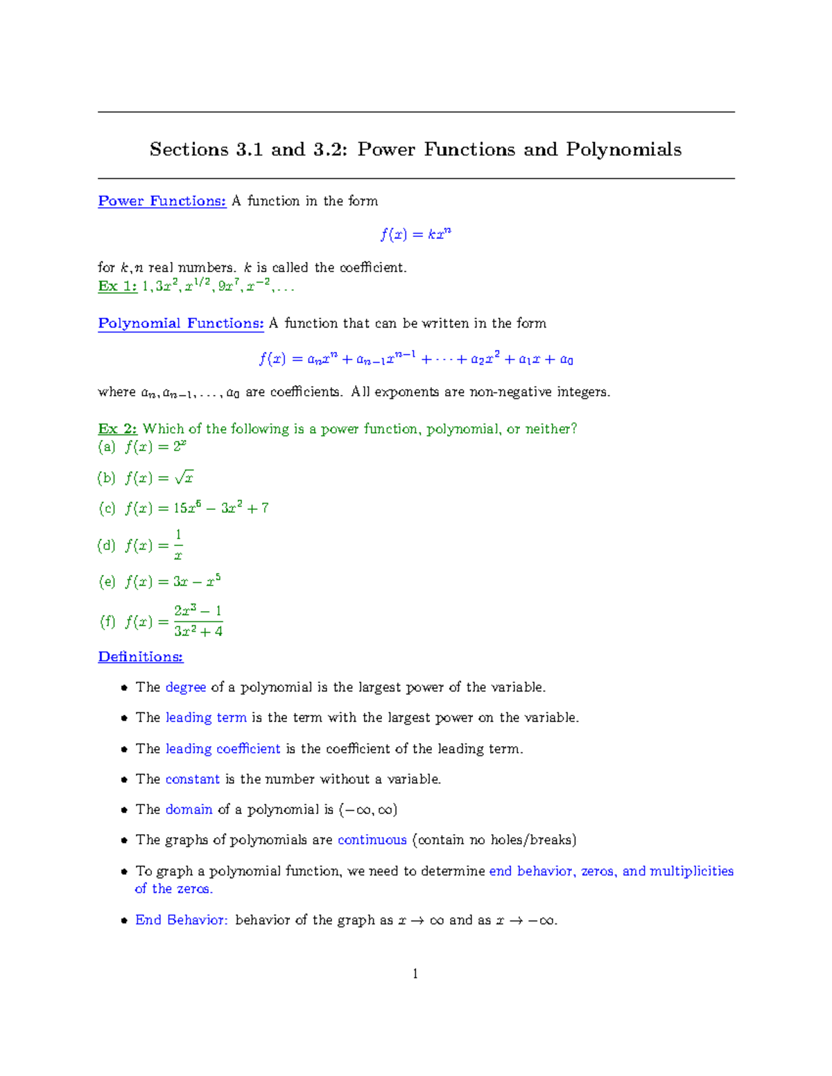 Power and Polynomial Functions: Concepts, Examples, and Graphing ...