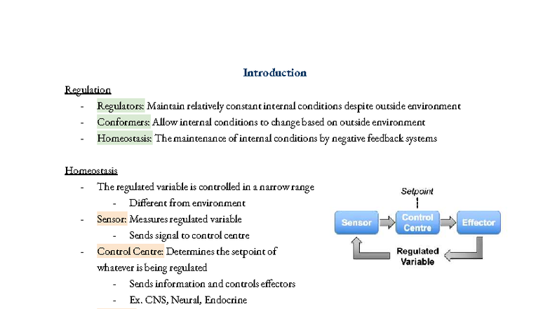 BIO 3U03 Lecs 1-3: Circulatory System & Homeostasis Overview - Studocu