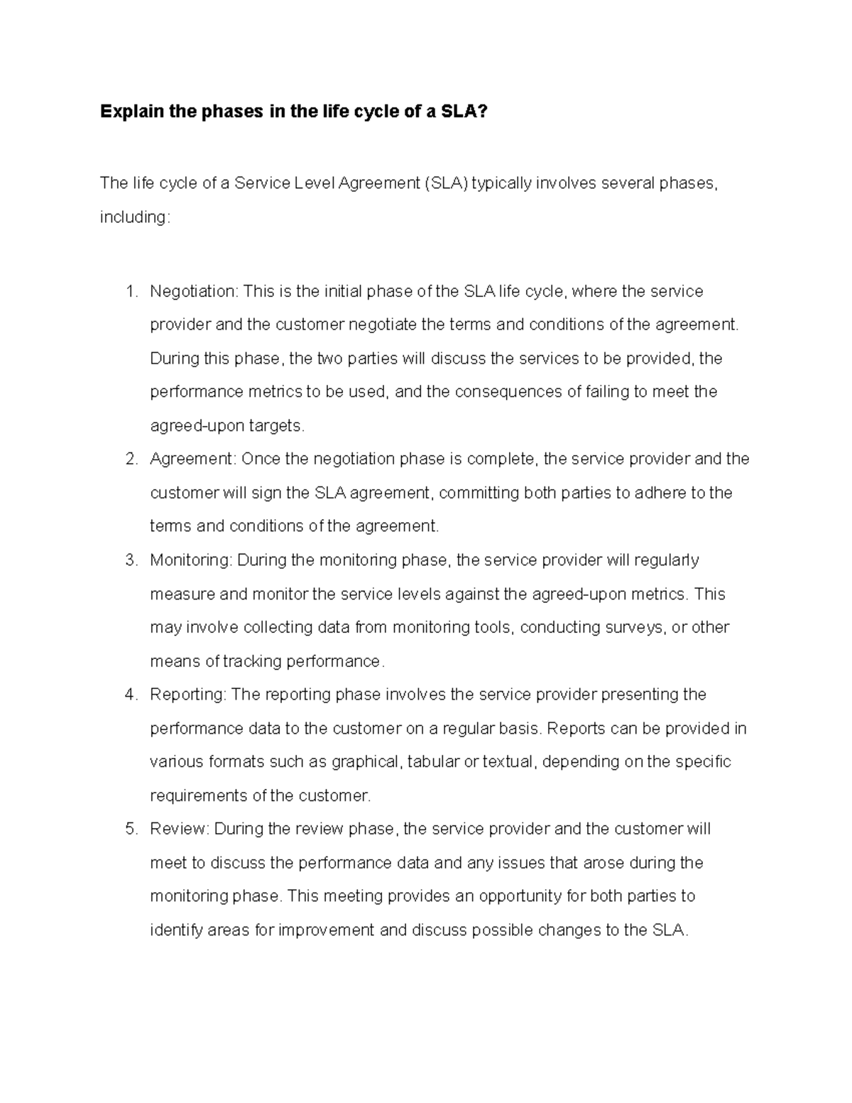 Phases of the SLA Life Cycle: A Comprehensive Overview - Studocu