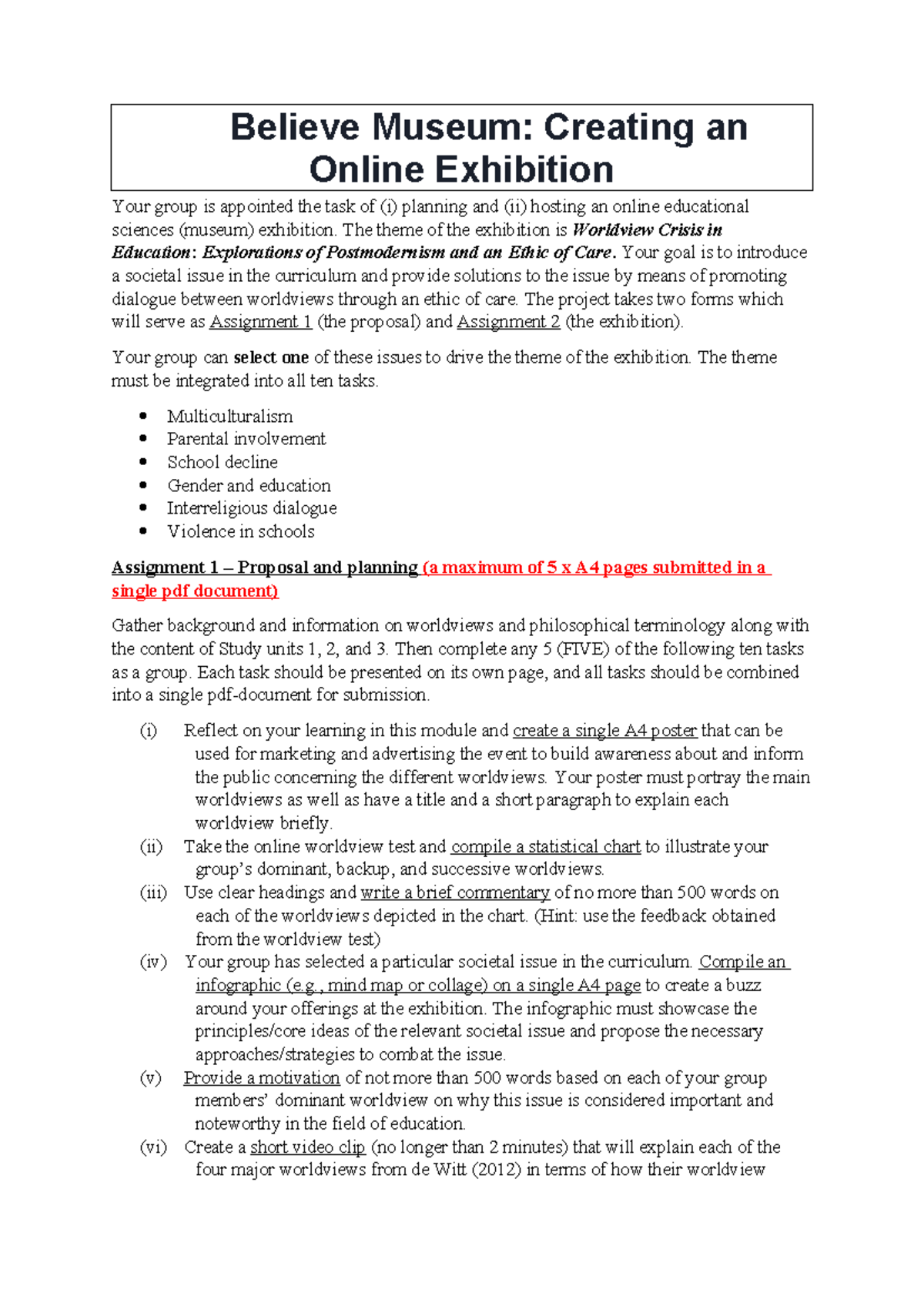 UTEW 221 - Assignment 1 Proposal: Planning the Online Exhibition - Studocu