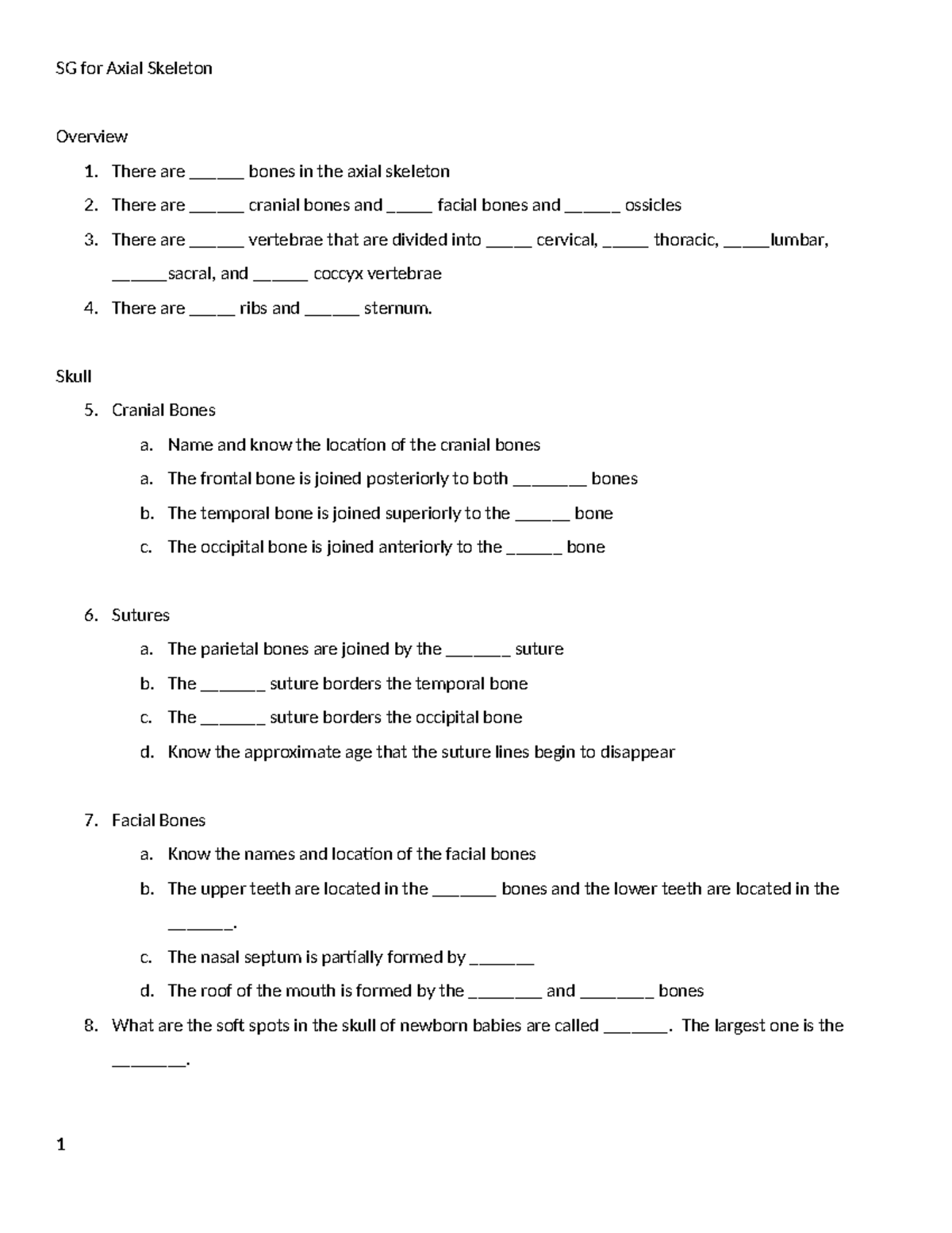 SG 2. Axial Skeleton Study Guide: Key Bone Features and Functions - Studocu