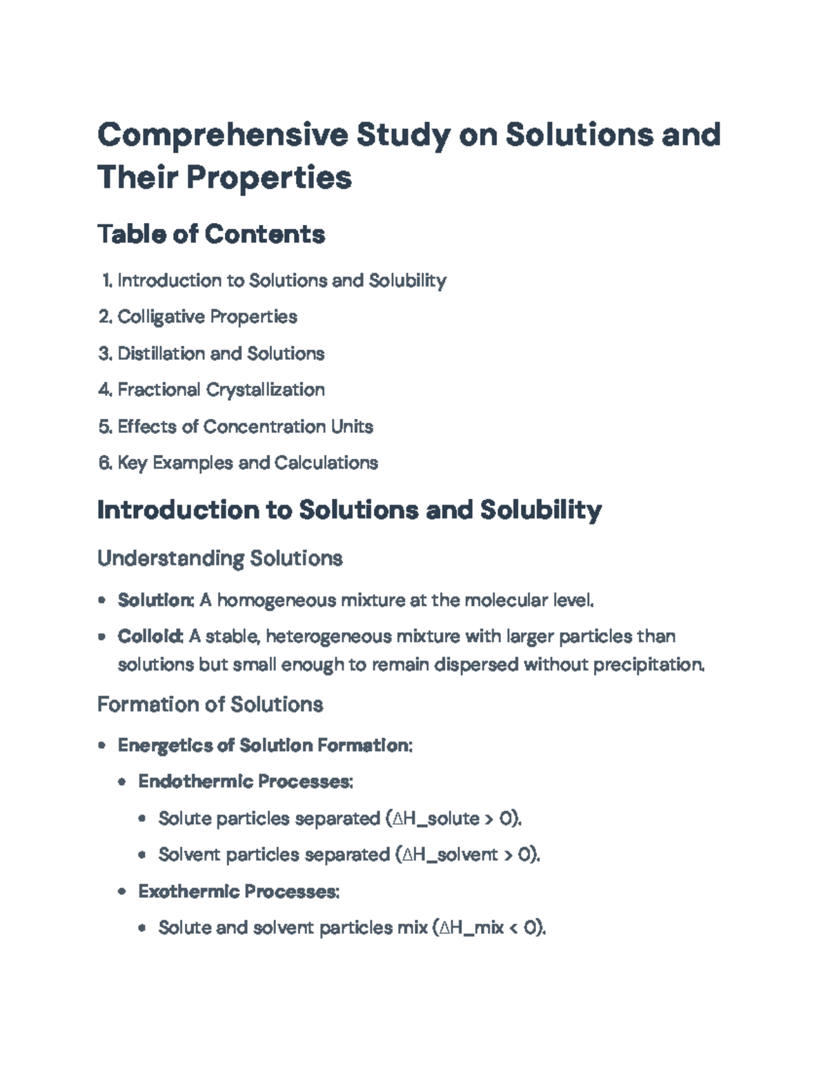 Comprehensive Overview of Solutions and Their Properties ...