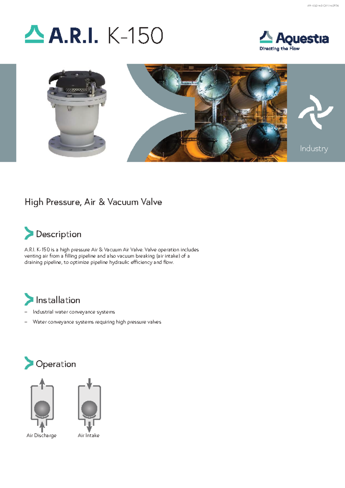 ARI.K150.IND.CAT.EN.0924 High Pressure Air Vacuum Valve Overview - Studocu