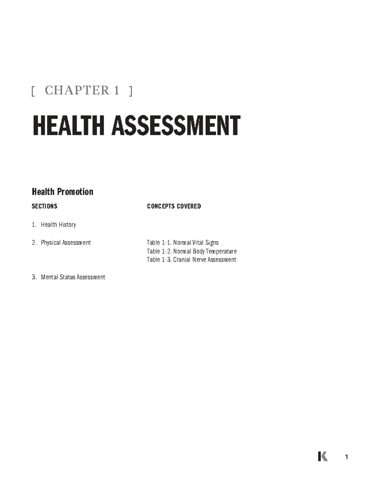 CHAPTER 1 HEALTH ASSESSMENT: Health Promotion & Physical Assessment ...