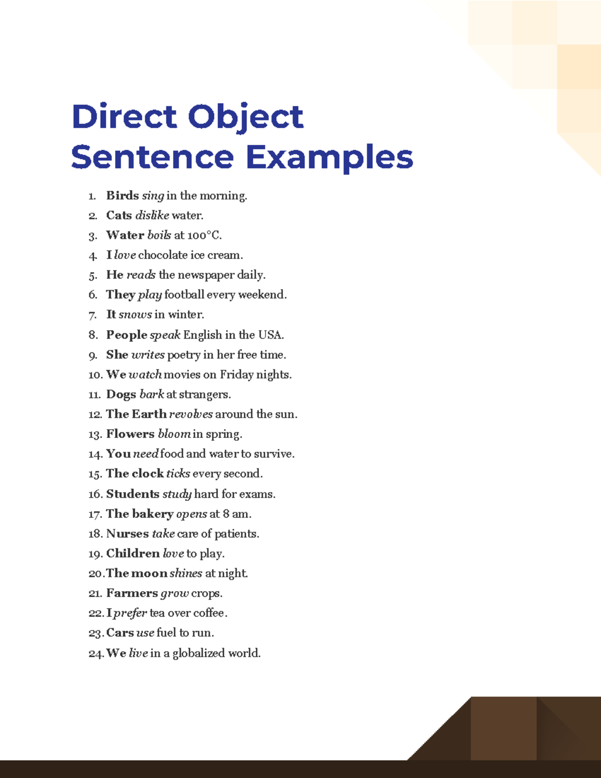 Direct Object Sentence Examples for English Grammar Study - Studocu