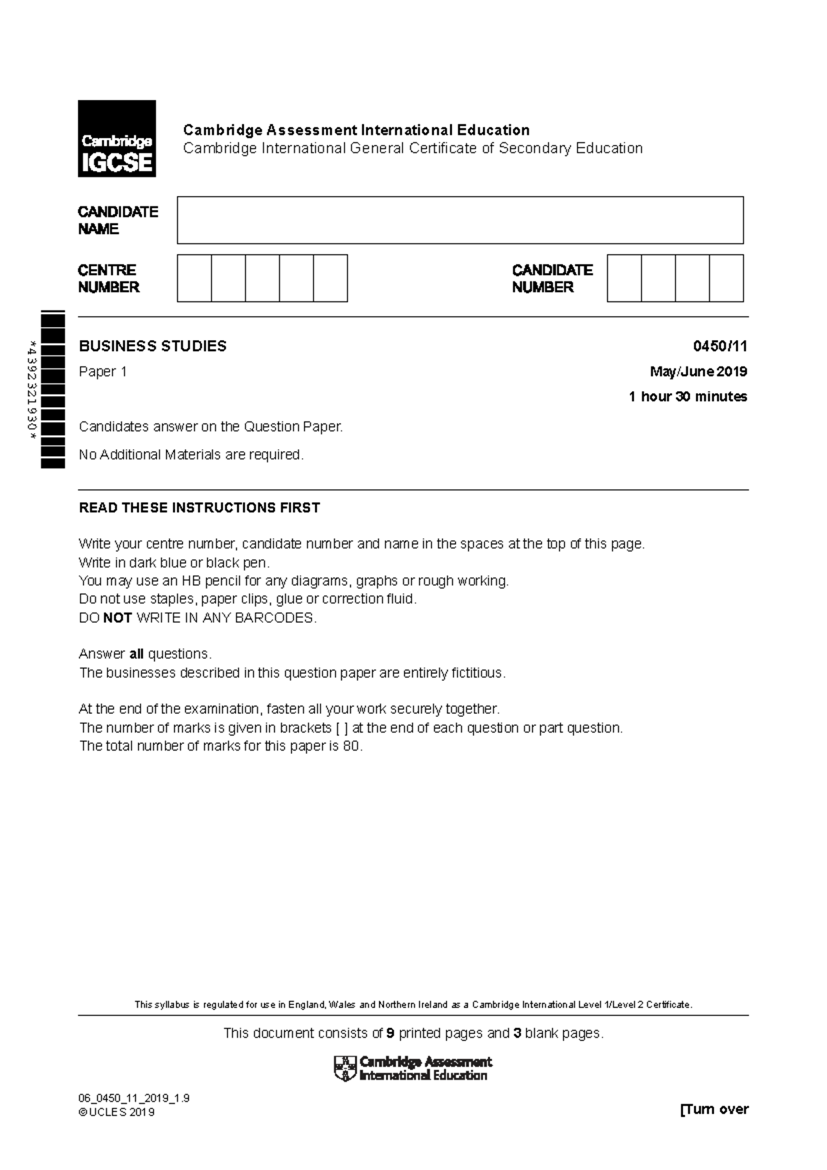 0450 Business Studies Paper 1 Practice Material - 2019 Exam - Studocu