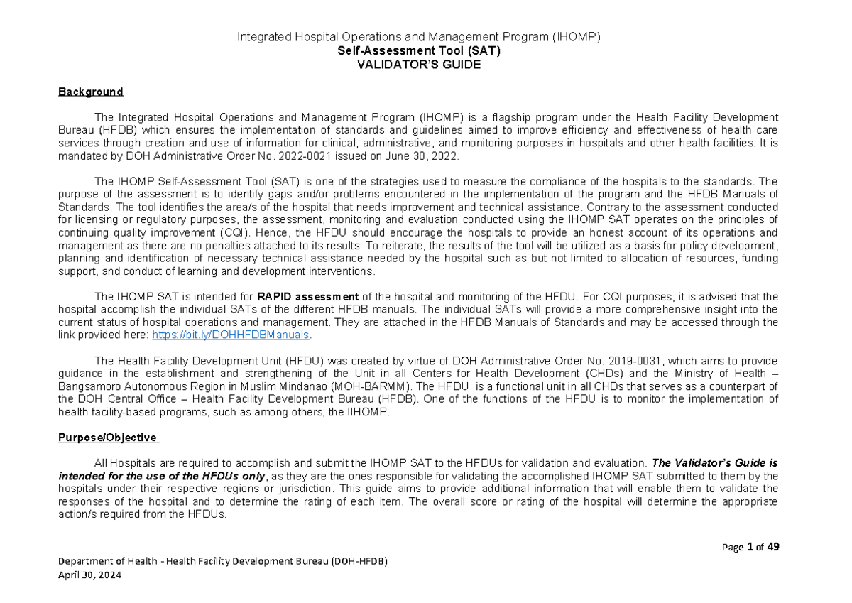 IHOMP Tool (SAT) Validator's Guide - April 2024 Edition - Studocu