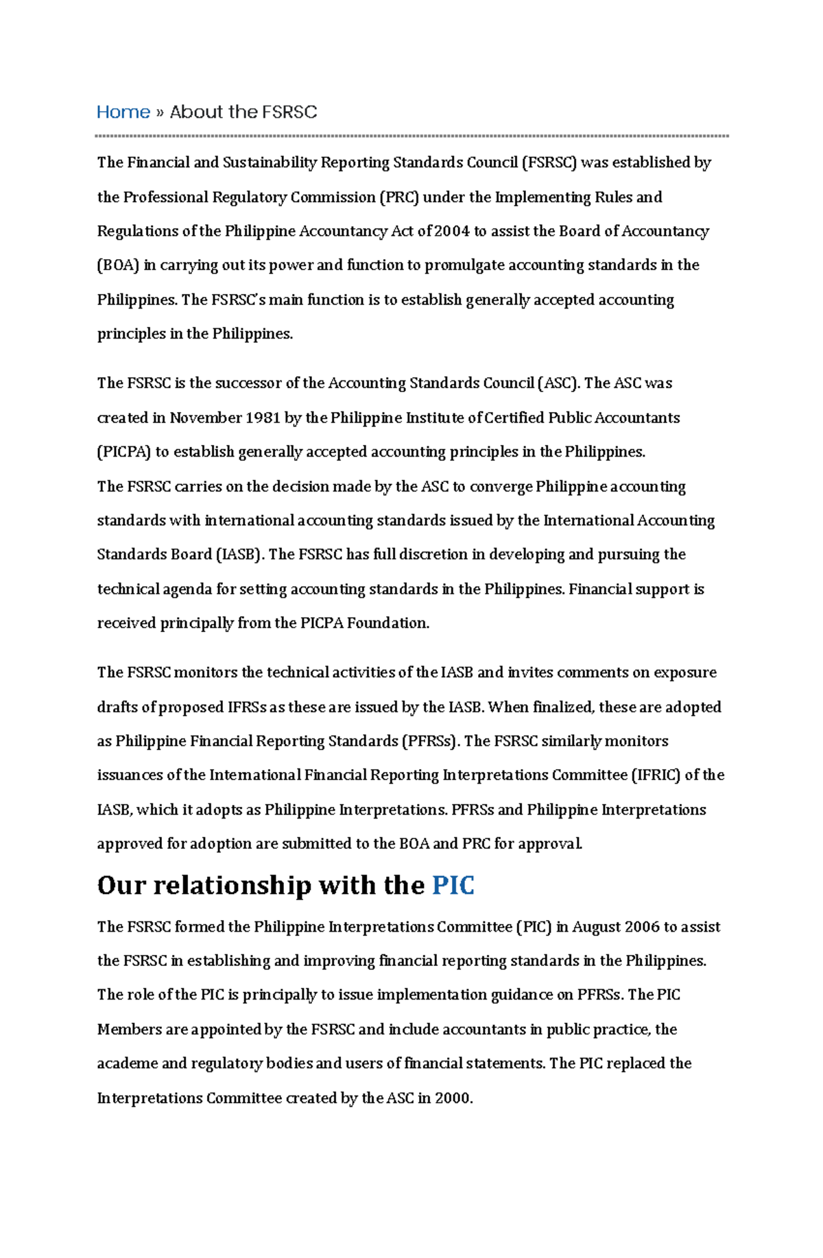 Lesson 1: Overview of FSRSC, ISSB, and PSRC in Accounting Standards ...