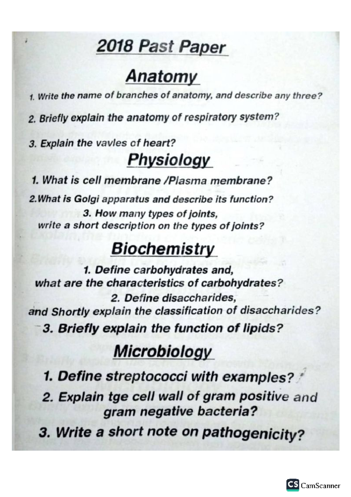 1st Year Pharmacy Tech Past Papers: Anatomy, Physiology, Biochemistry ...