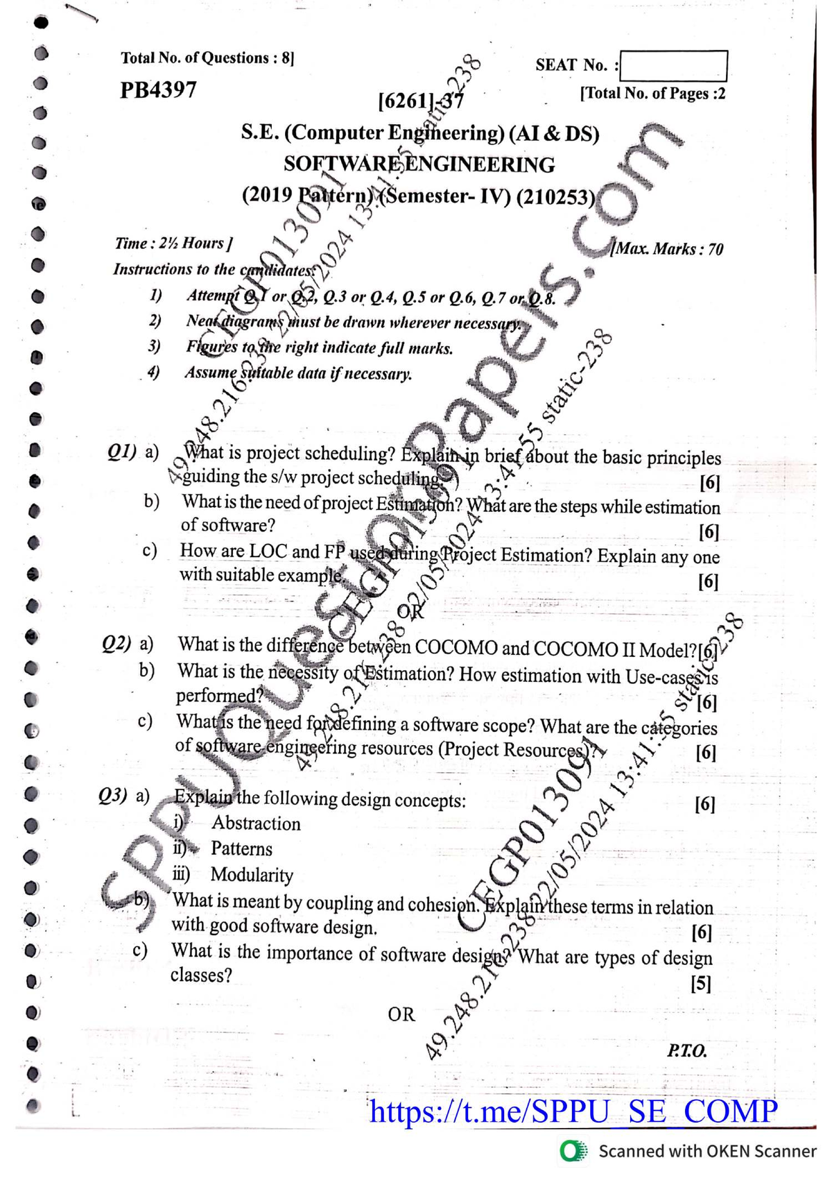 Software Engineering (210253) Exam Questions & Project Estimation ...