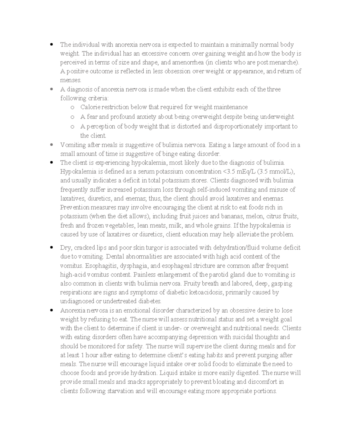Eating Disorders: Anorexia & Bulimia Nervosa Rationales (NUR 101) - Studocu