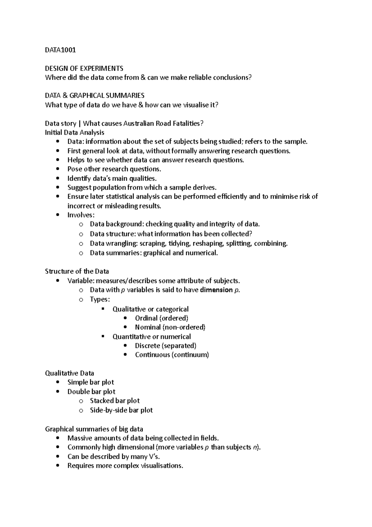 DATA1001 Week 2 Lectures 4, 5, 6, Graphical summaries - DATA DESIGN OF ...