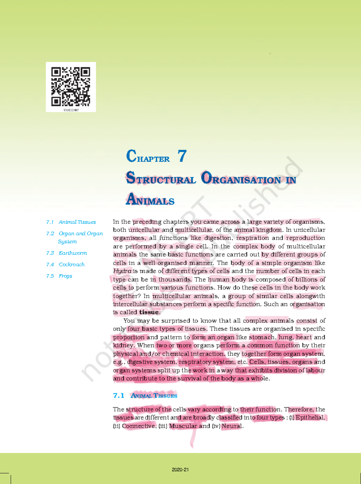 BIOLOGY 100: Chapter 7 - Structural Organisation in Animals - Studocu