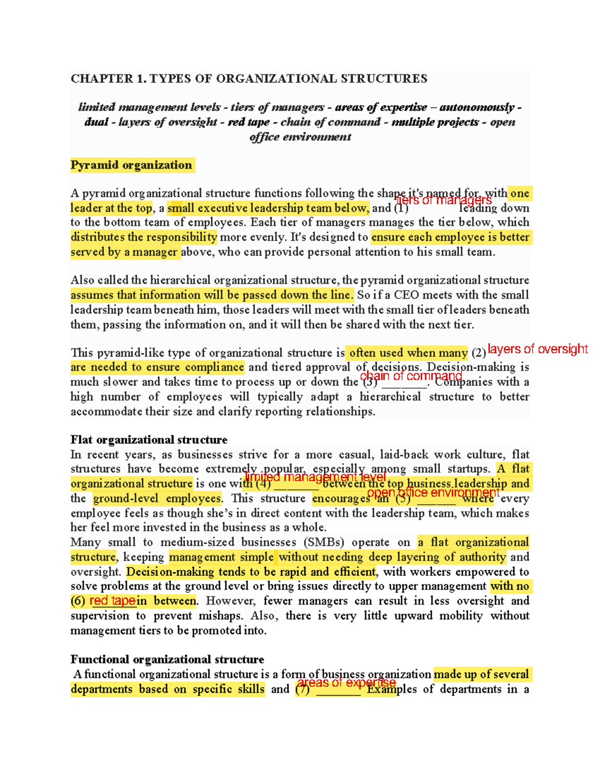 Chapter 1: Types of Organizational Structures in Management - Studocu