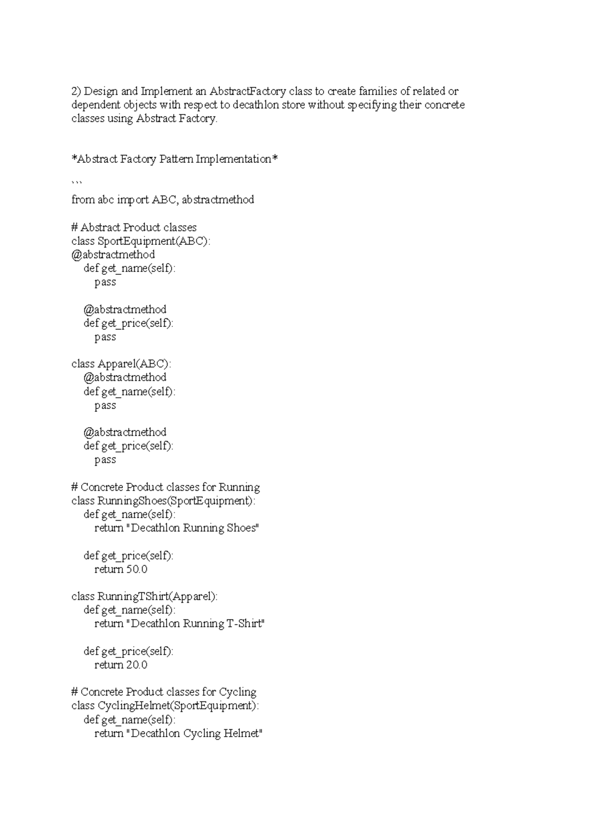 Abstract Factory Pattern Implementation for Decathlon Store (CS101 ...
