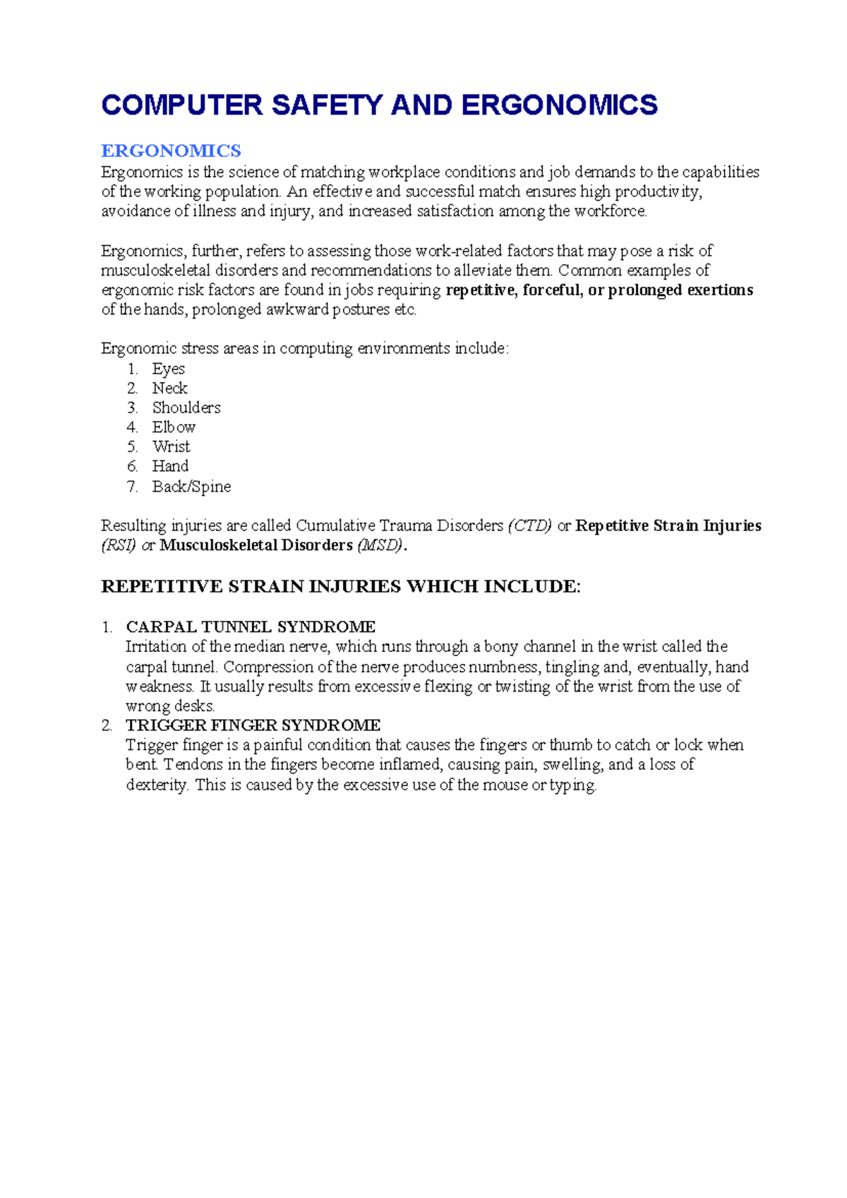 Computer Safety & Ergonomics: Key Concepts for Effective Workspaces ...