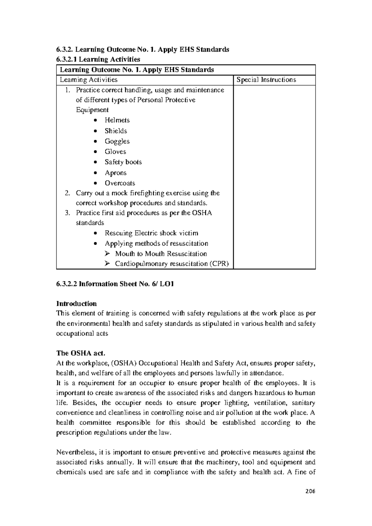 Learning Guide ELEC Instal L6: EHS Standards & Electrical Safety ...