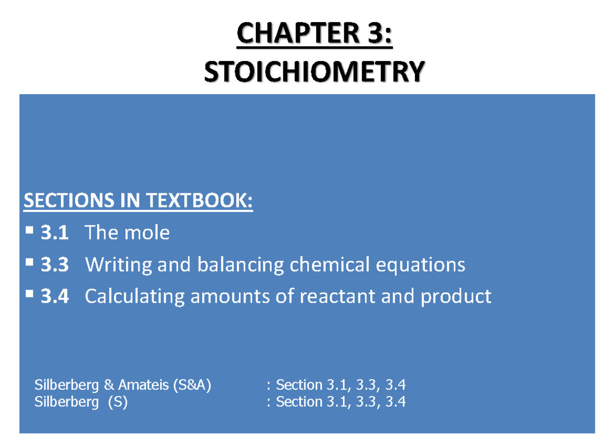 EC123 Topic 3: Stoichiometry Lecture Notes and Key Concepts - Studocu