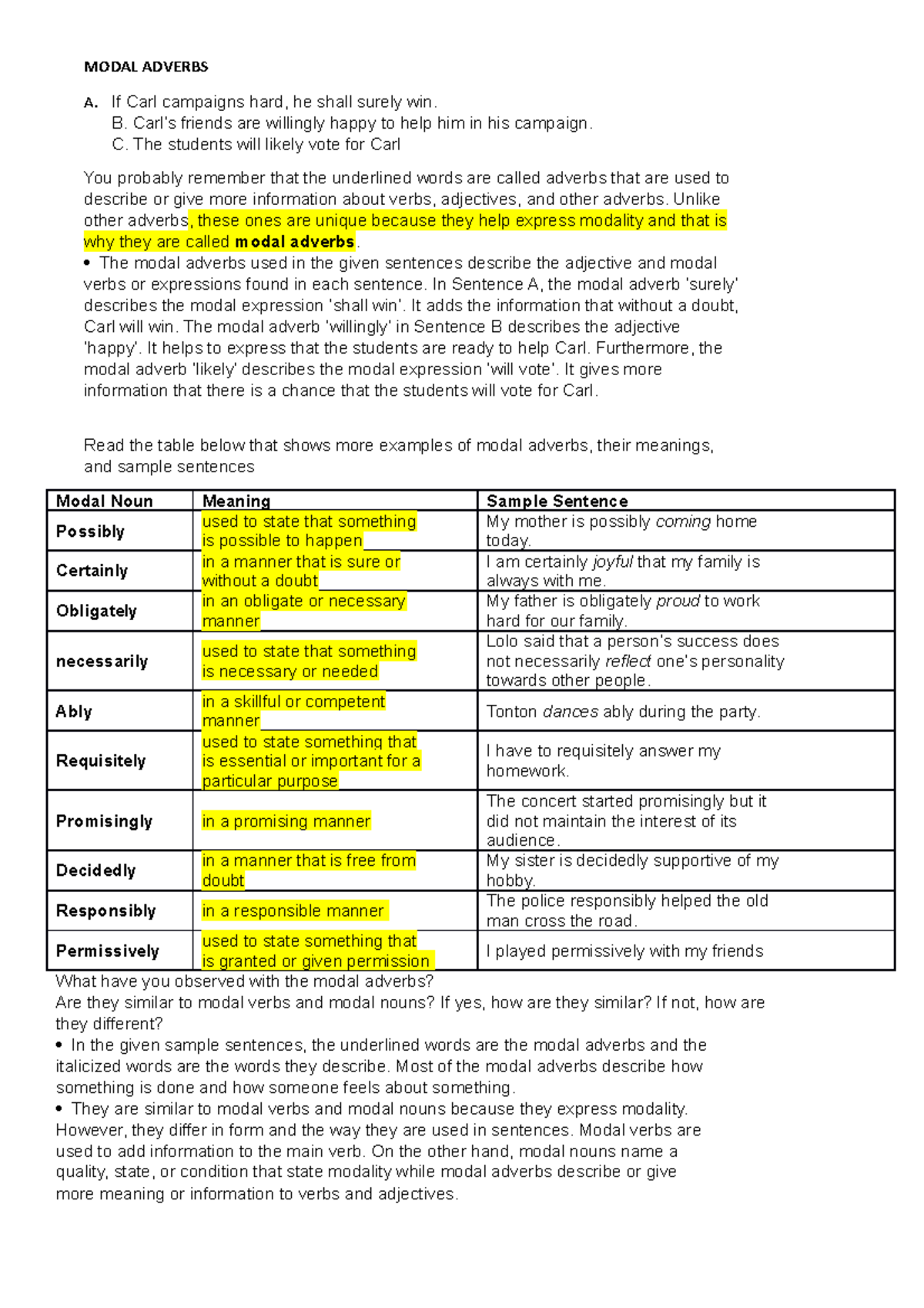 English 101: Modal Adverbs - Comprehensive Study Notes - Studocu