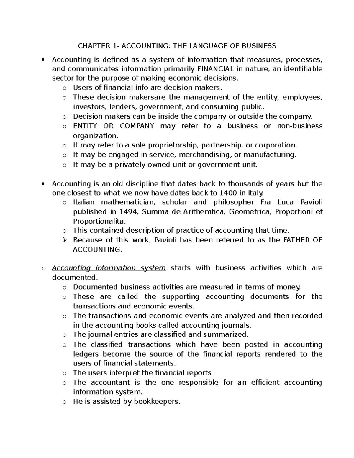 Chapter 1 - accounting lecture 1 - CHAPTER 1- ACCOUNTING: THE LANGUAGE ...