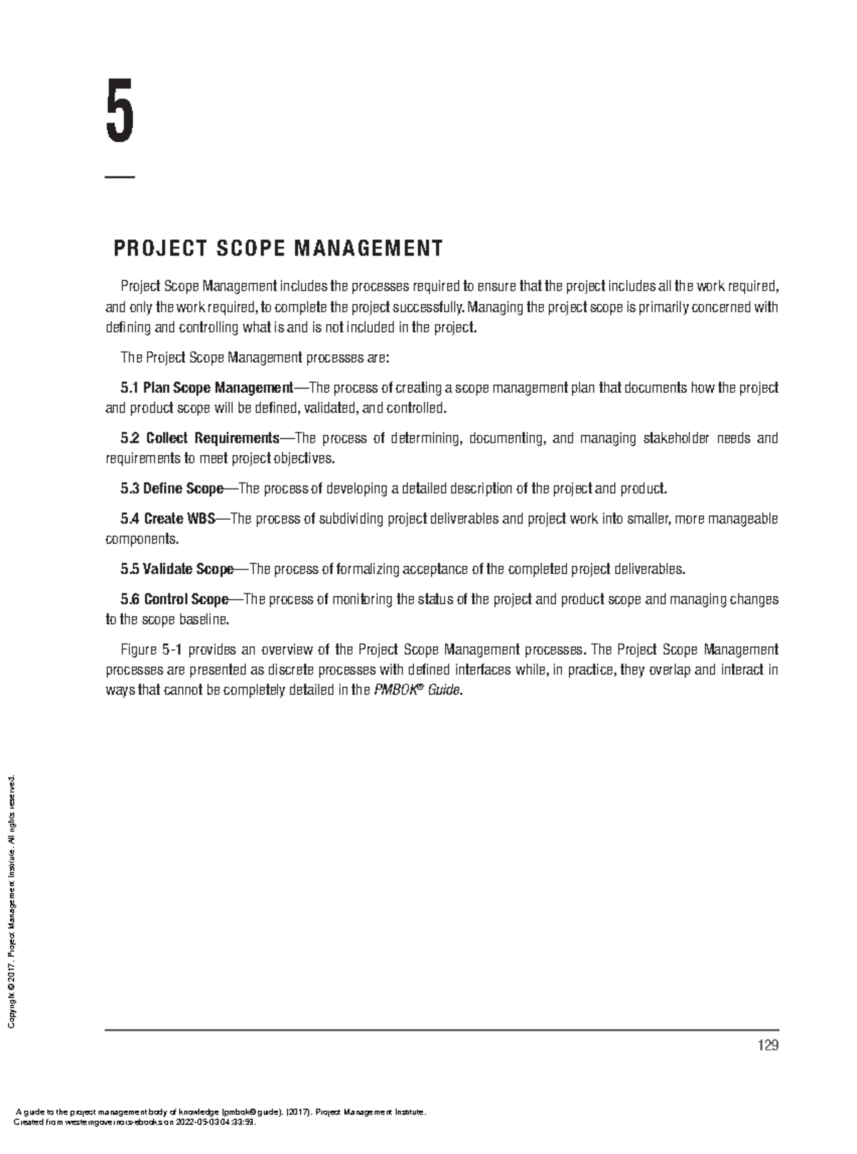 PMBOK Chapter 5 - Project Scope Management Overview and Processes - Studocu